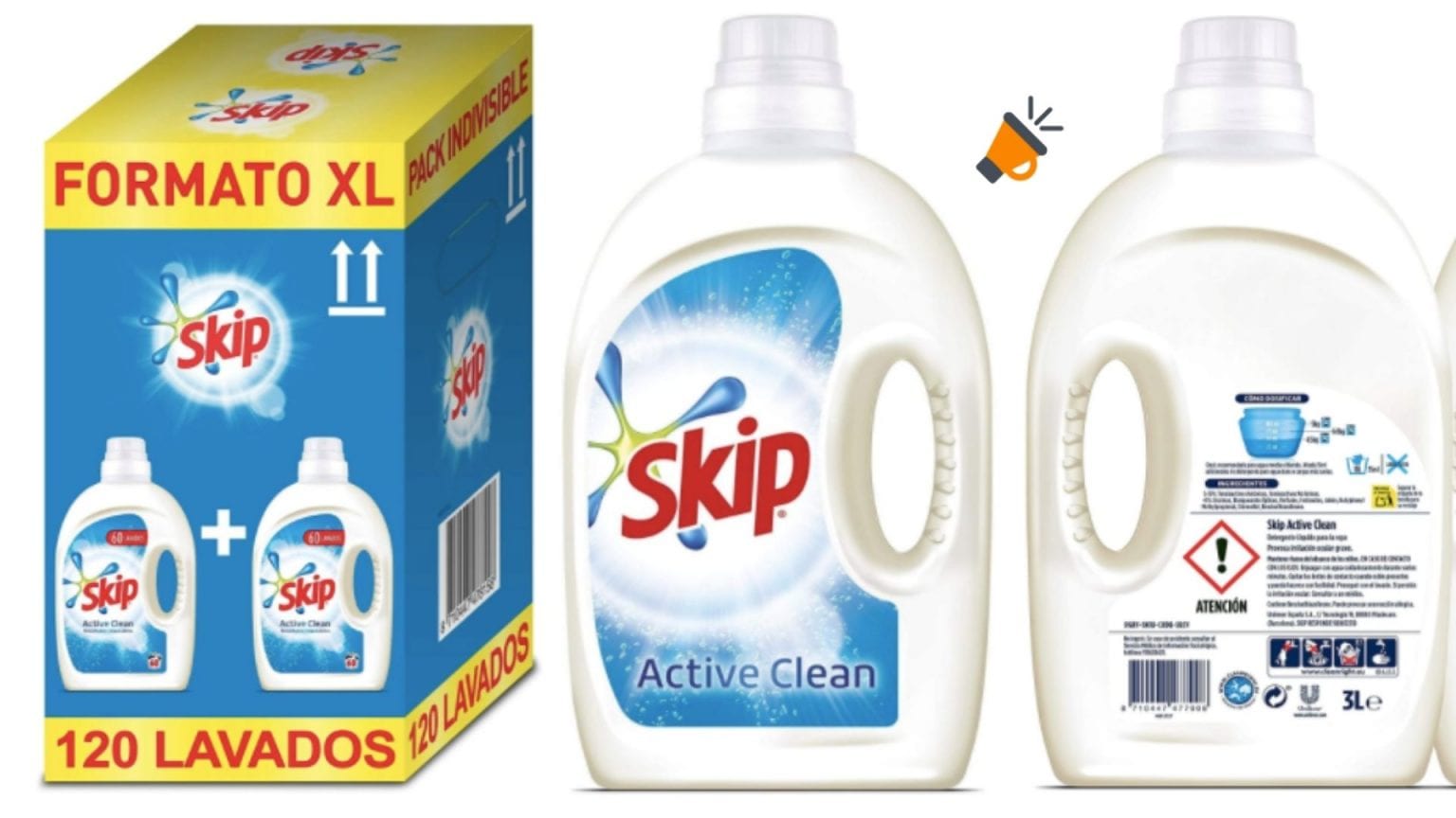 Pack 120 lavados Detergente Skip Active Clean por sólo 13,50€