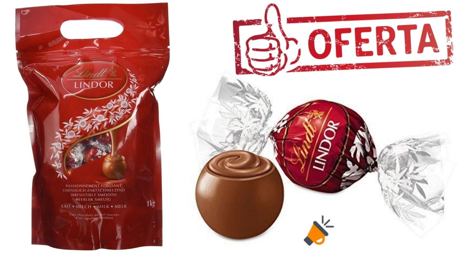 Bolsa 1KG de bombones Lindt Lindor de chocolate con leche por 19,96 ...