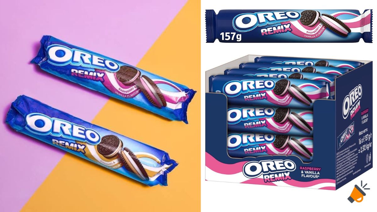 Pack x16 Paquetes de galletas Oreo Remix de frambuesa y vainilla por 15,94€